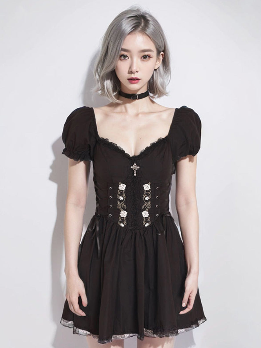 Yomorio Puff Sleeve Short Goth Dress – YOMORIO