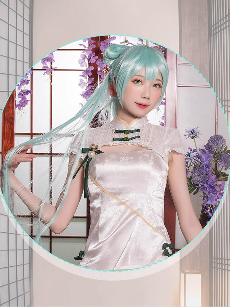 Chinese Cheongsam Dress White Side Slit Tradition Anime Cosplay Costum ...
