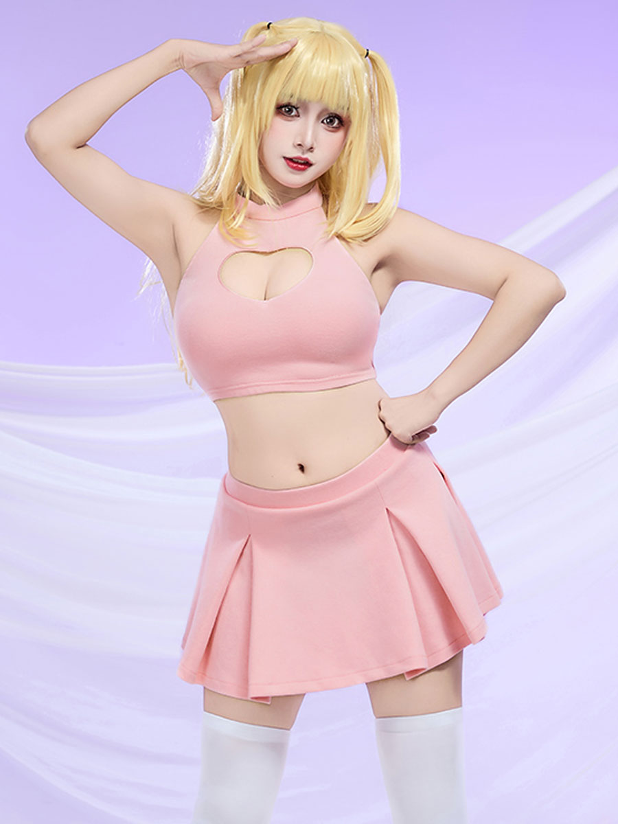 Pink Heart Cutout Crop Top and Mini Skirt – YOMORIO