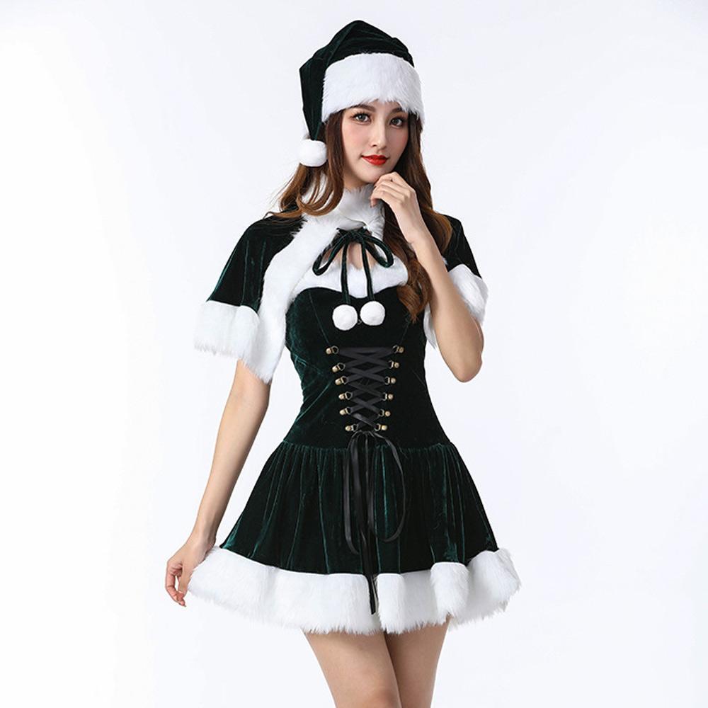 Naughty Elf Costume Set Adult Velvet Miss Santa Claus Christmas Dress ...
