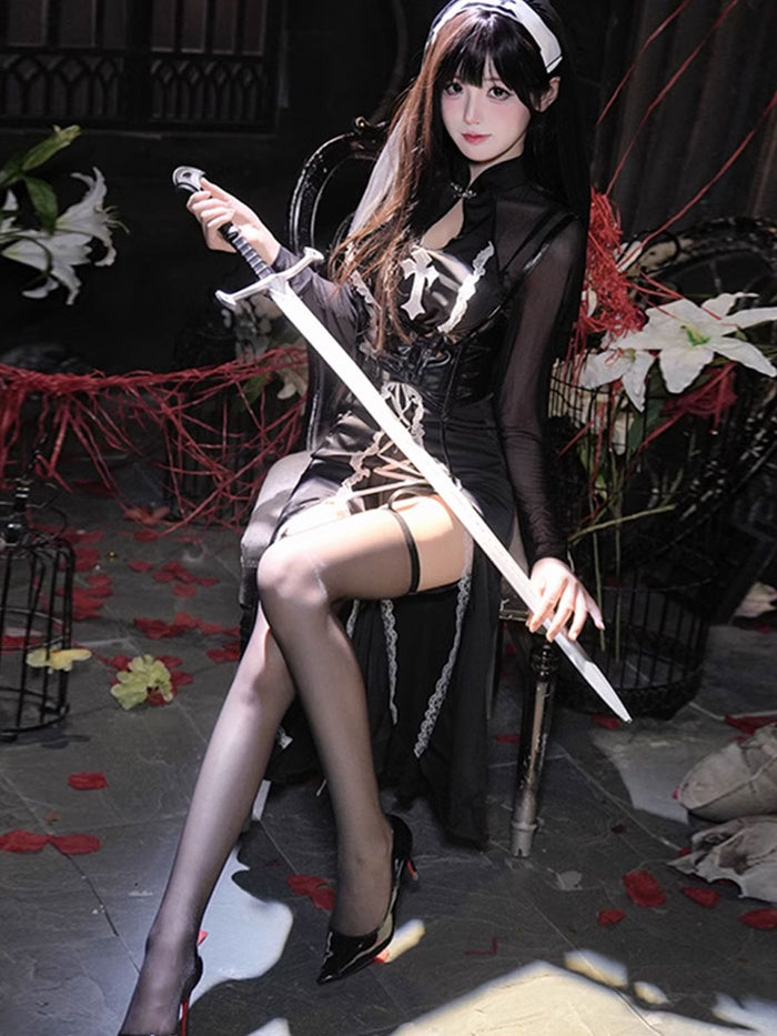 High Slit Nun Cosplay Maxi Dress Yomorio