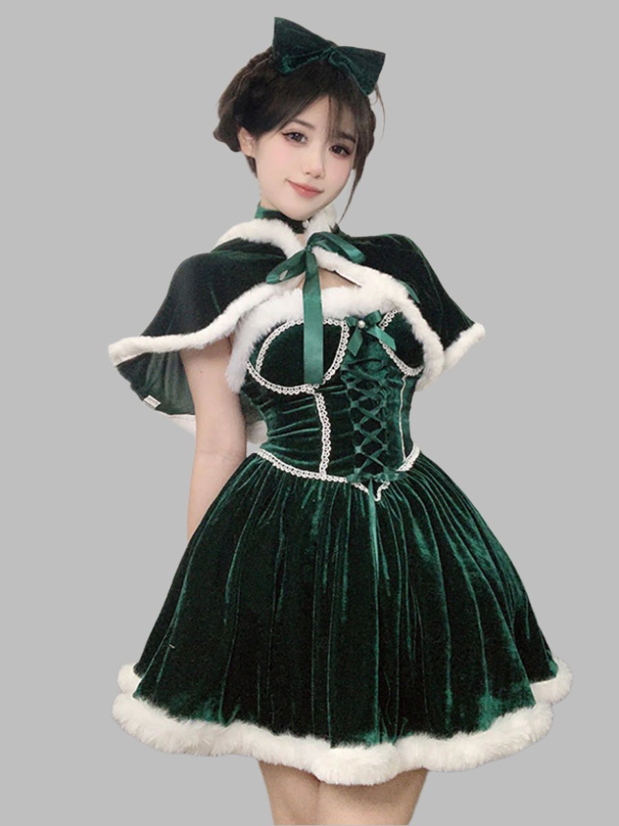 Velvet Christmas Mini Dress with Shawl – YOMORIO