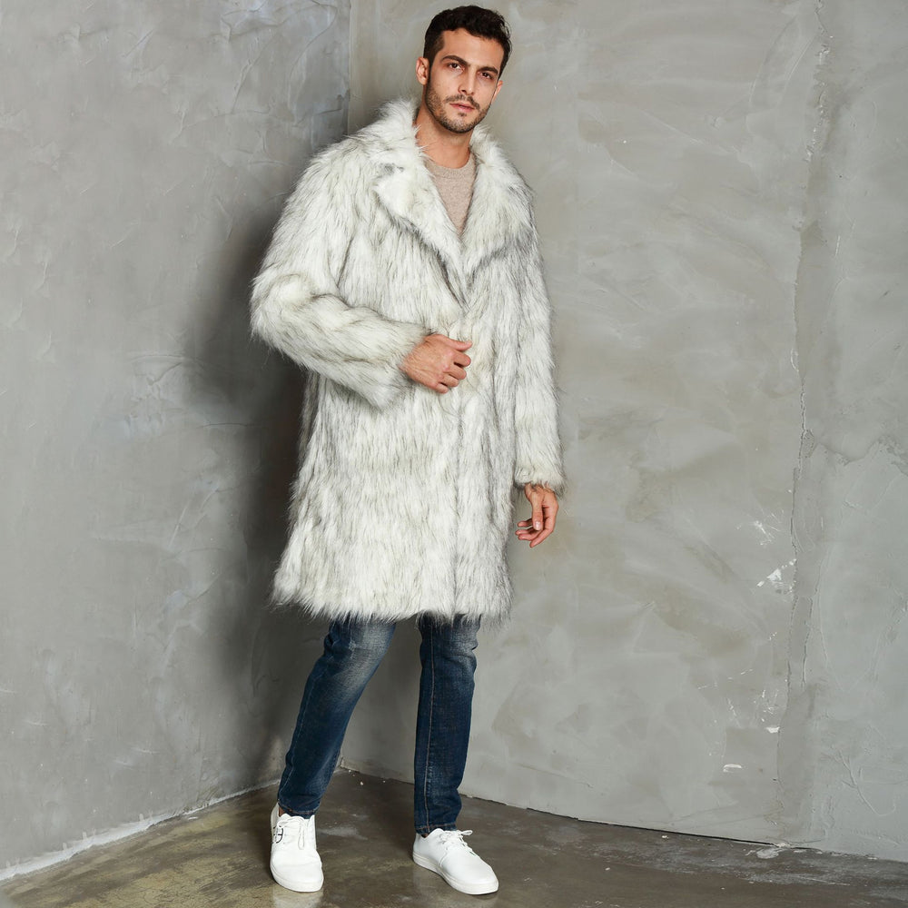Men's Fur Coat Costume White Faux Fur Outfit Halloween Costumes – YOMORIO