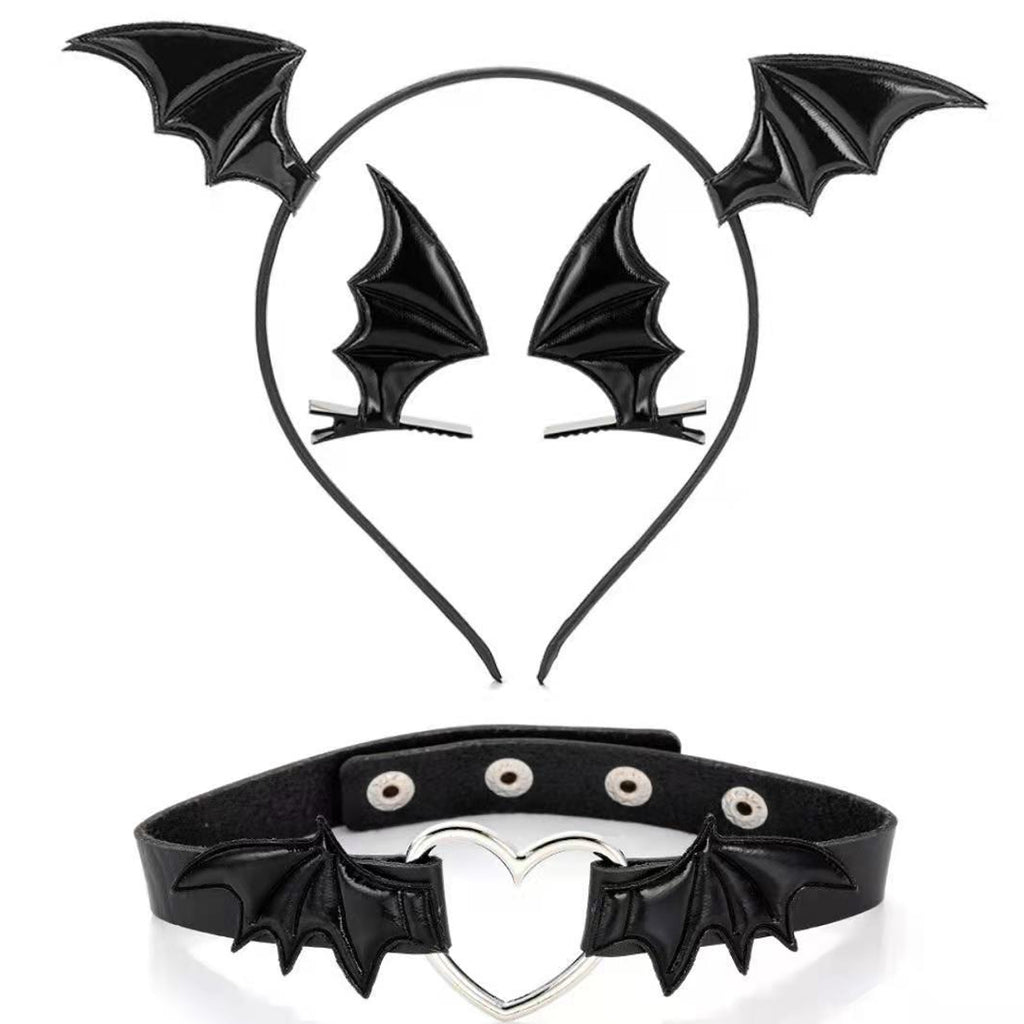 Yomorio Bat Wings Headband Hair Clips and Choker for Women 3 Piece Dev ...