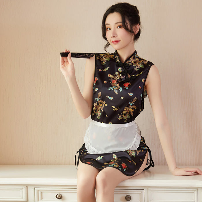 Sexy Maid Costume Exotic Maid Dress Chinese Split Dress with Maid Apro ...