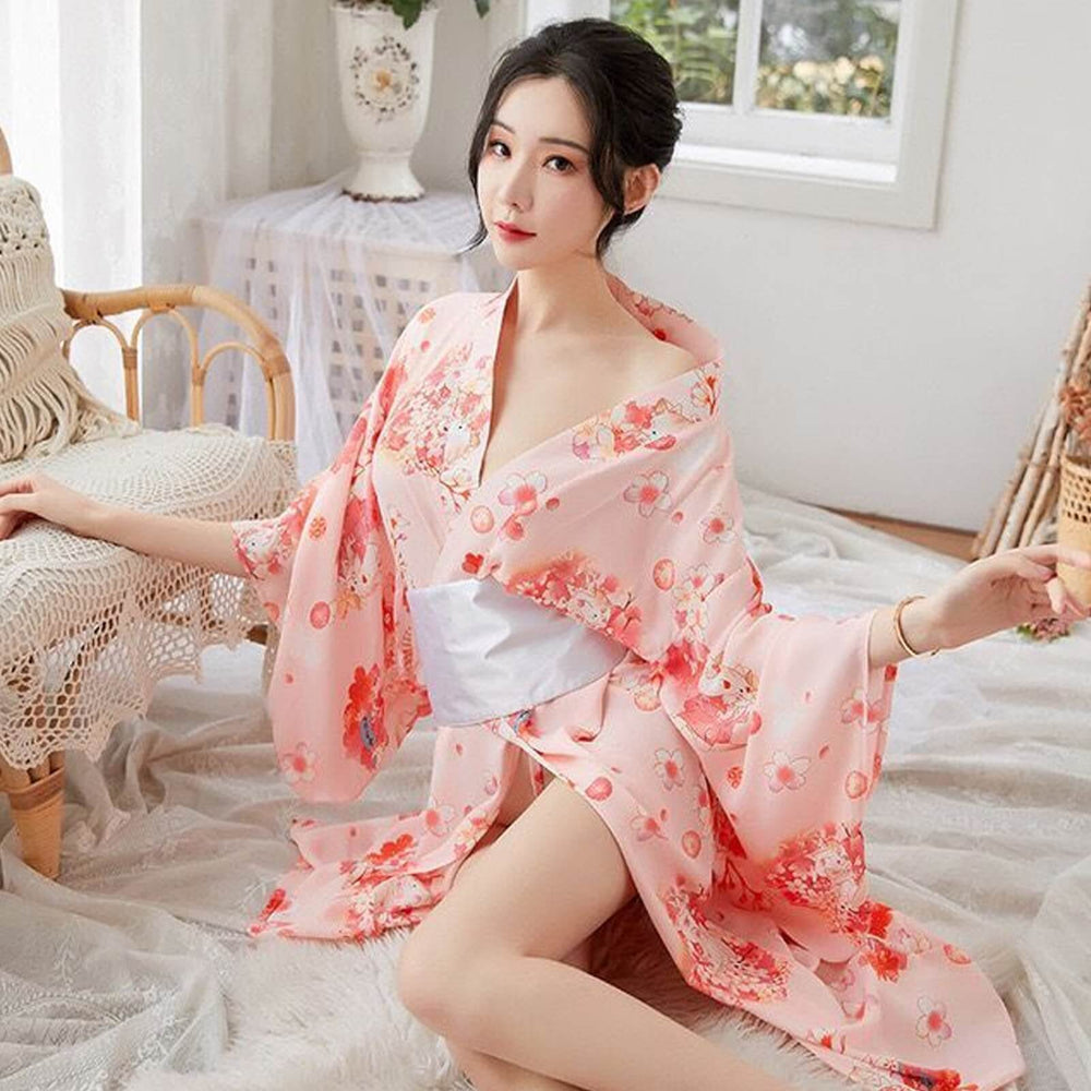 Yomorio Traditional Japanese Kimono Robe Floral Printed Long Yukata Co – YOMORIO