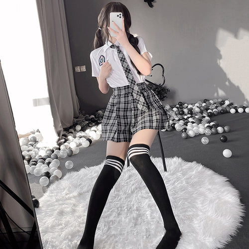 White Shirt and Plaid Mini Skirt – YOMORIO