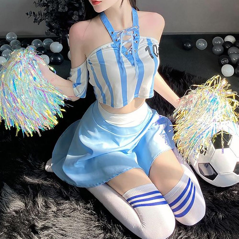 Sexy Cheerleader Costume Lace Up V Neck Football Girl Cosplay Outfit F