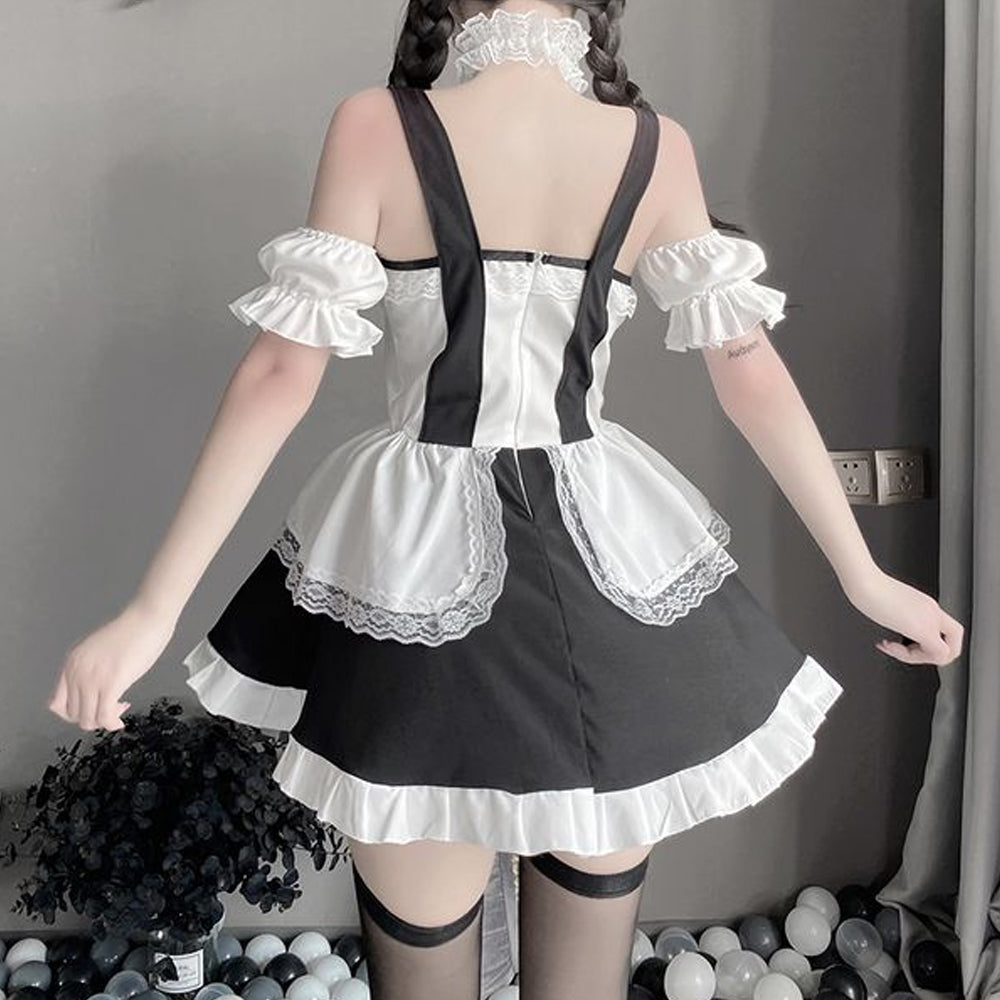 Naughty French Maid Costume Anime Lolita Cosplay Dress with Lace Choke ...